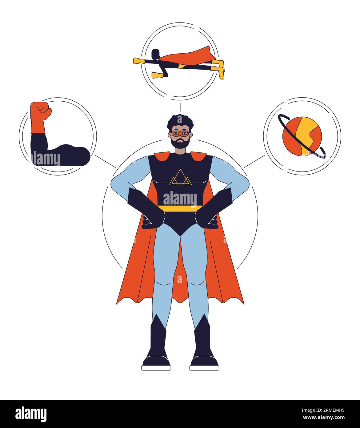 Superhero person archetype flat line concept vector hero illustration ...