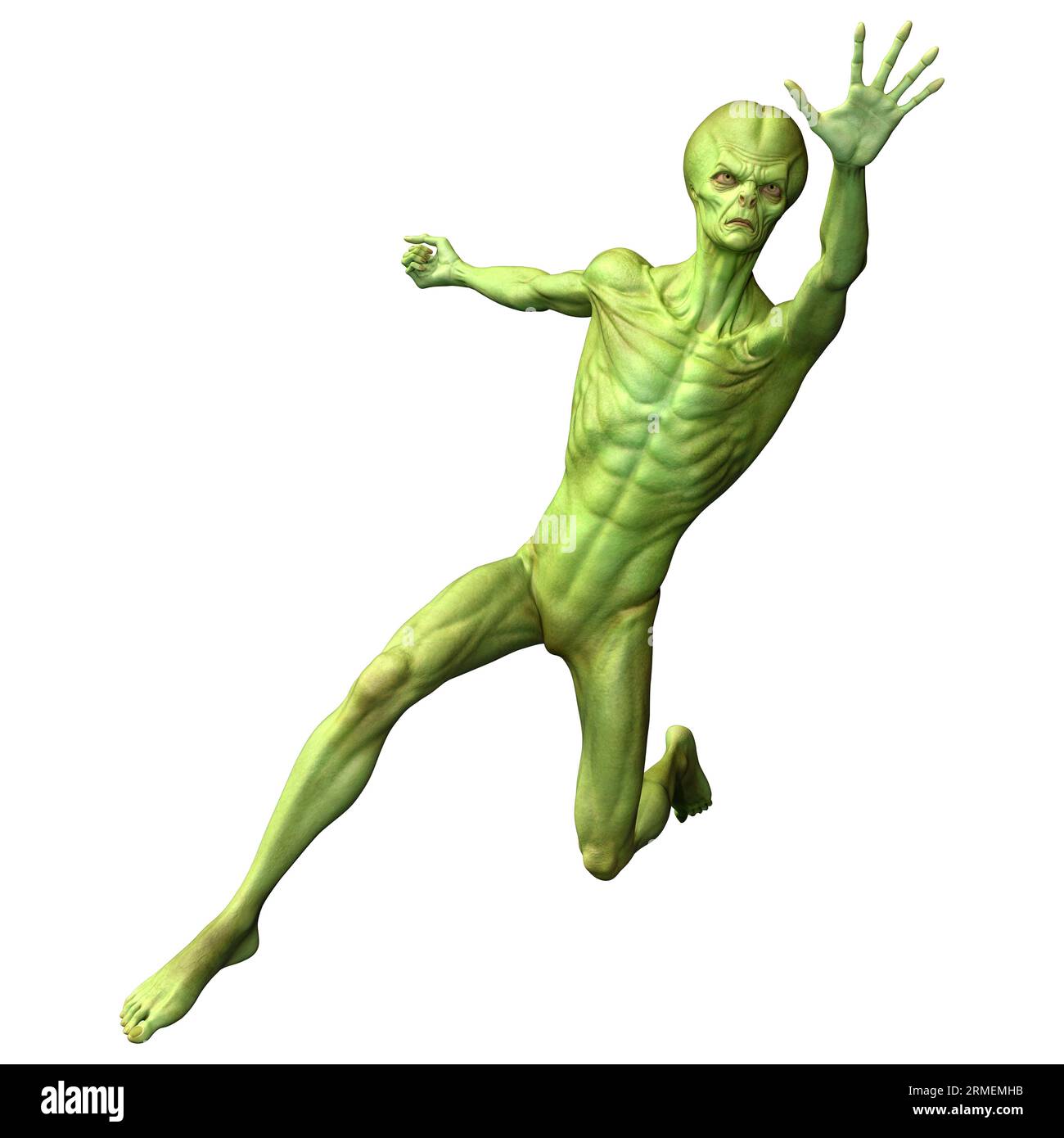 3D rendering of a green alien isolated on white background Stock Photo ...