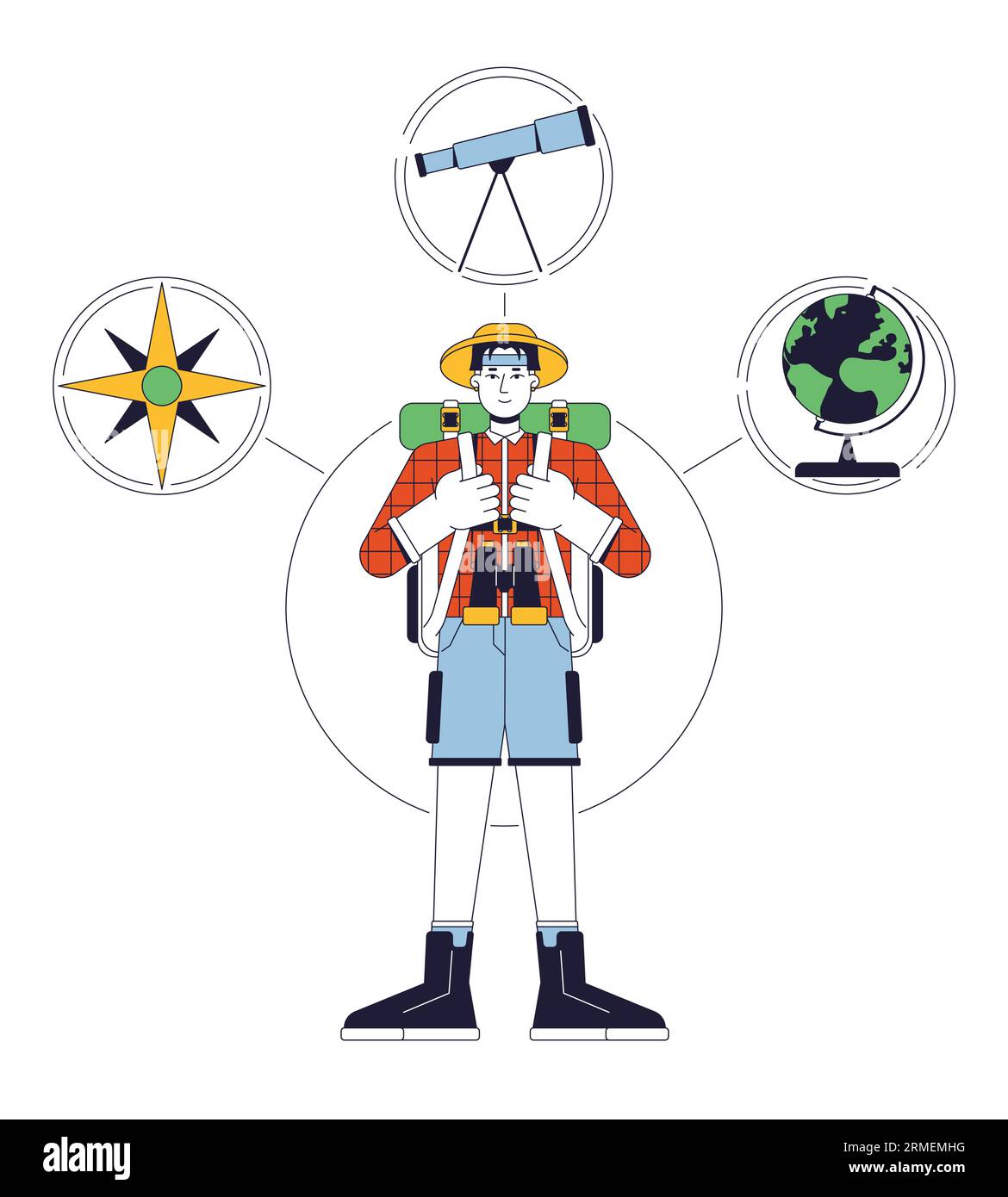 Explorer person archetype flat line concept vector hero illustration ...