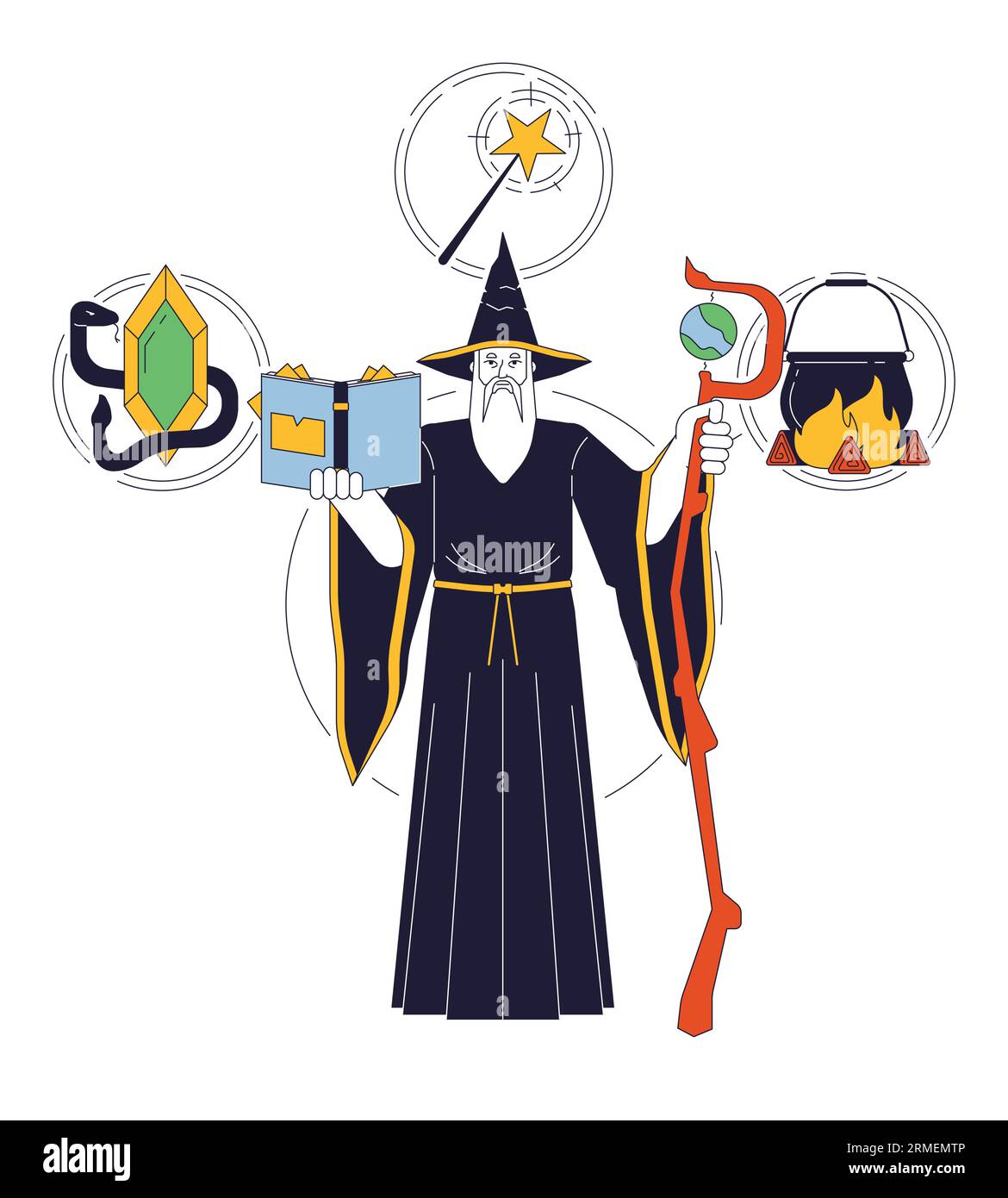 Wizard person archetype flat line concept vector hero illustration ...