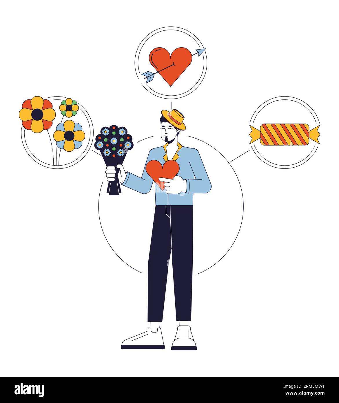 Lover person archetype flat line concept vector hero illustration Stock ...