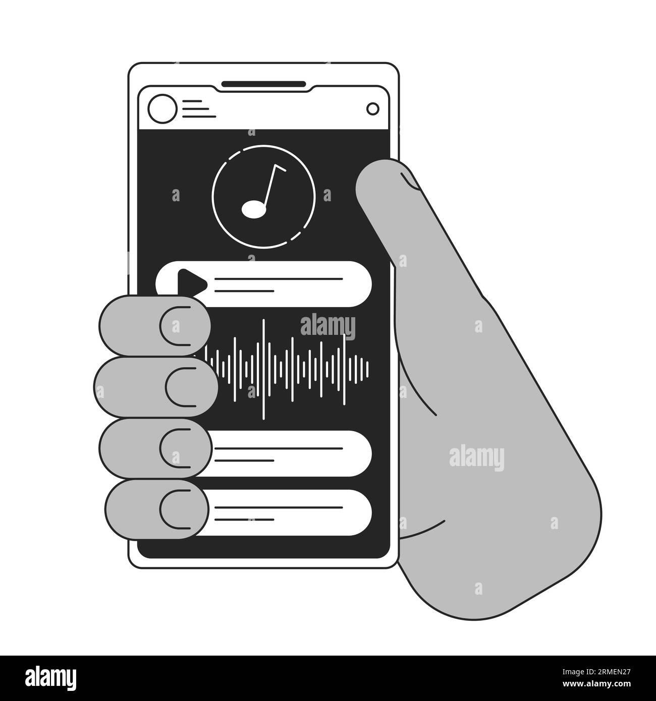 Holding smartphone bw concept vector spot illustration Stock Vector ...