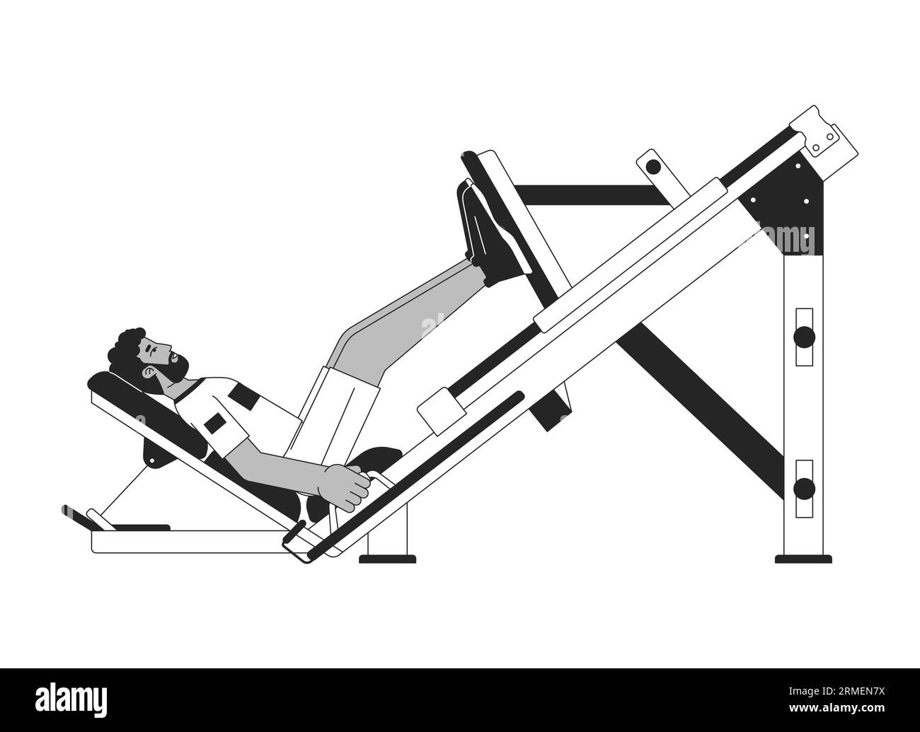 Man pressing forward footplate on machine flat line black white vector ...
