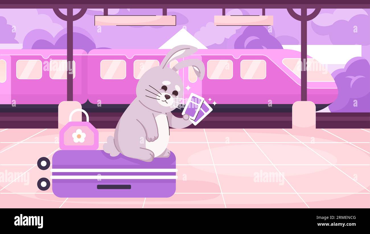Traveler rabbit on platform cute chill lo fi wallpaper Stock Vector ...