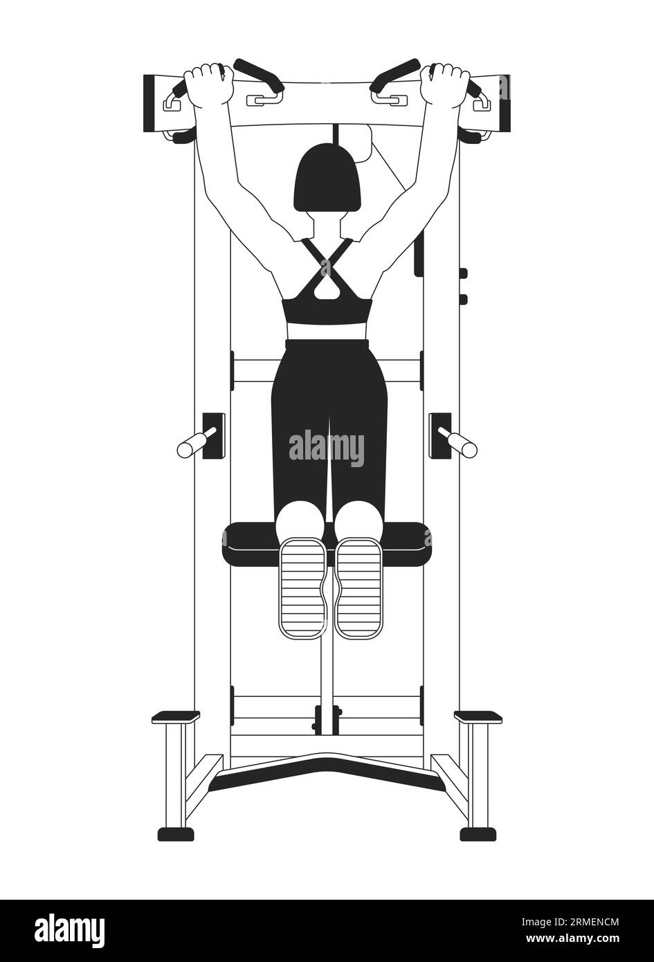 Woman Hanging From Pullup Bar Flat Line Black White Vector Character