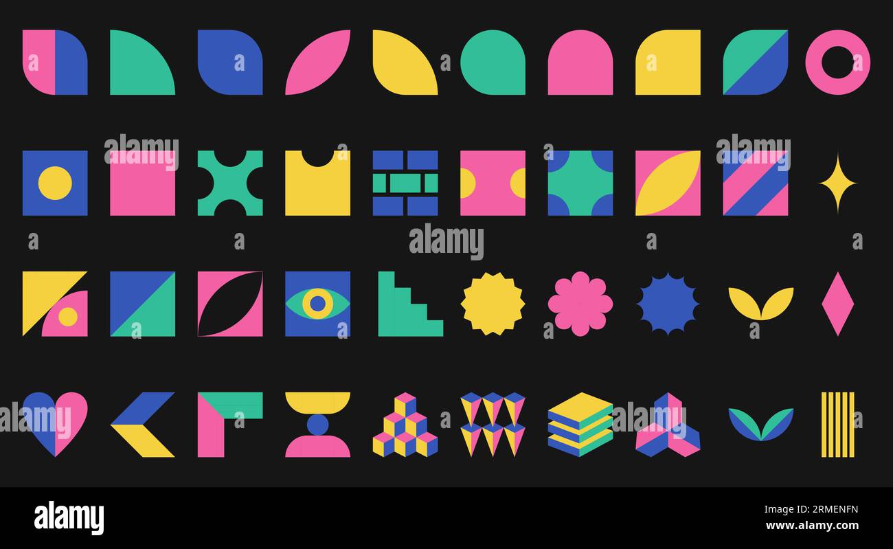 Set of abstract geometric shapes. Inspired by brutalism, Swiss minimalism, Bauhaus. Simple ...