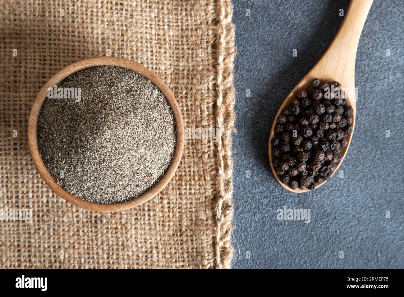 Ground black pepper with grains of black pepper,top view Stock Photo ...