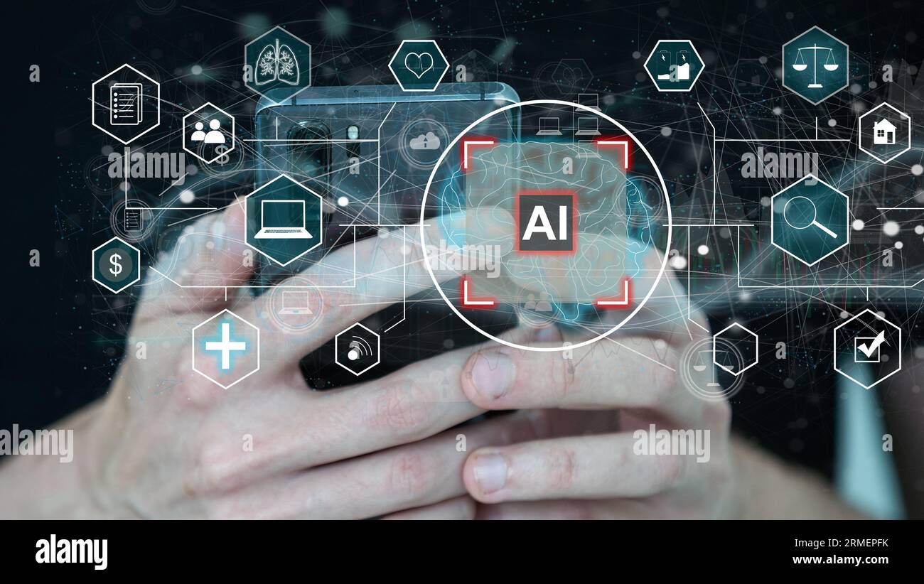 Artist Man using hand AI, Artificial Intelligence to generate content ...