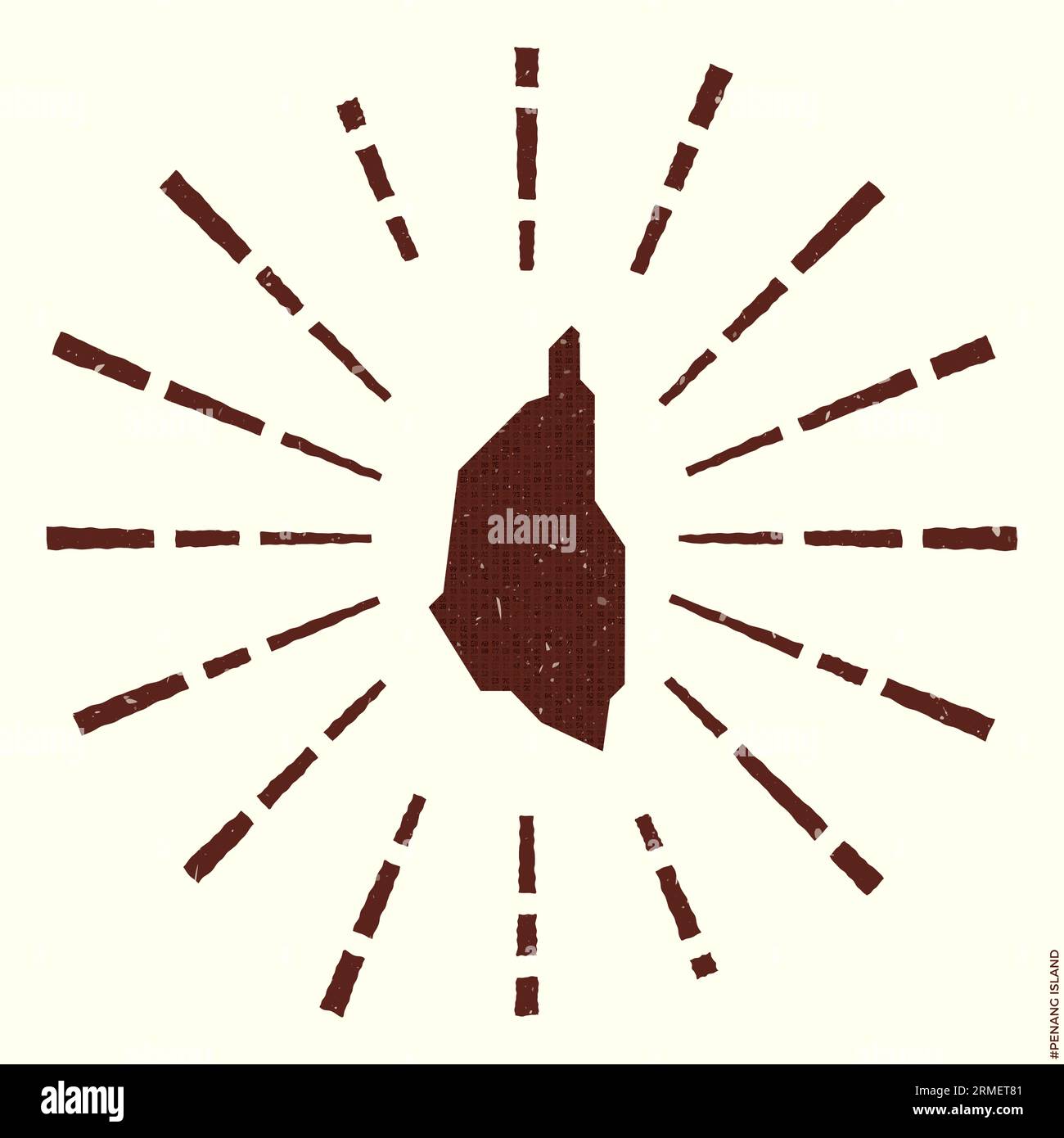 Penang Island Logo. Grunge sunburst poster with border map. Shape of ...