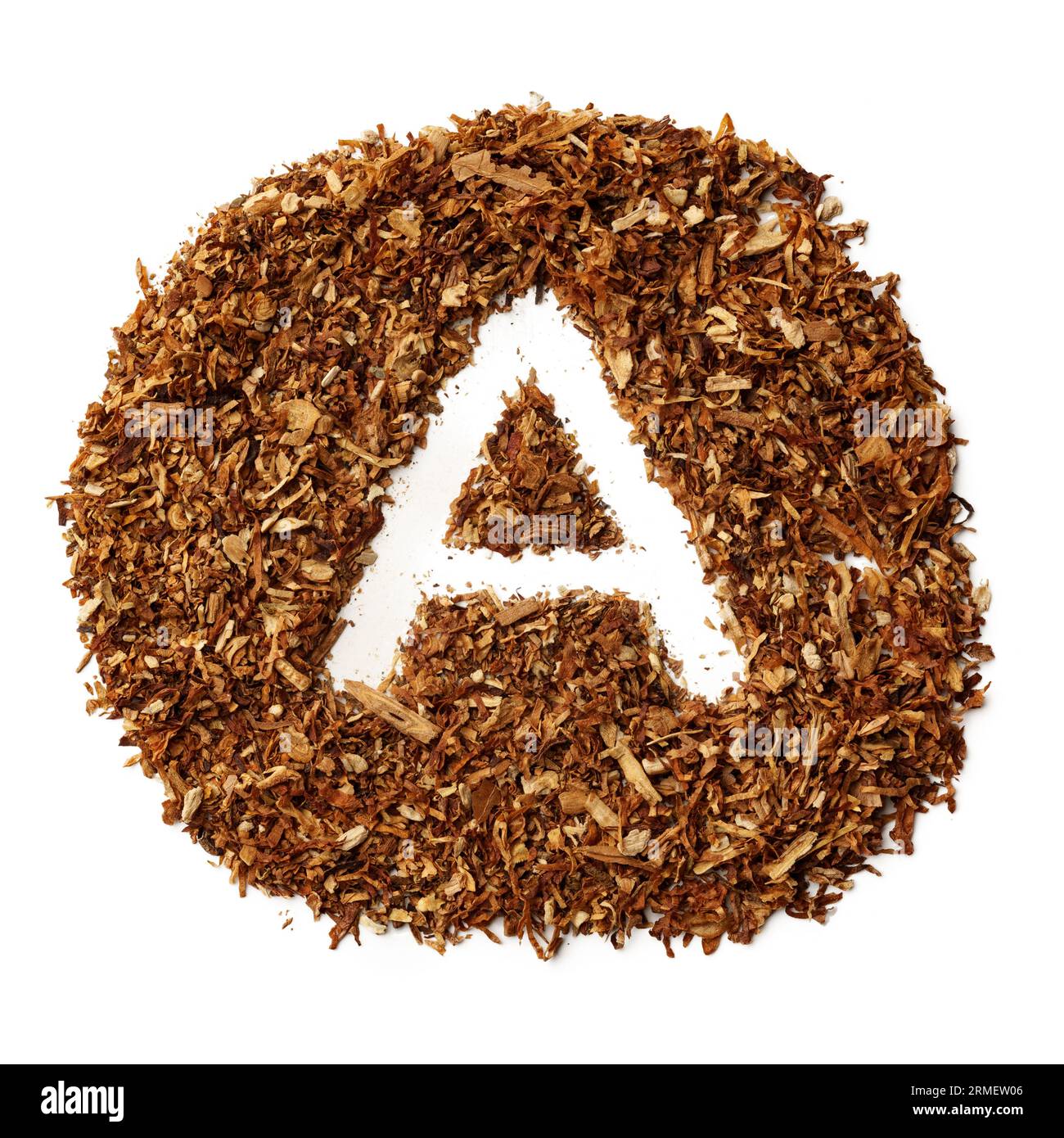 Letter A made of cigarettes dried smoking tobacco on white background ...