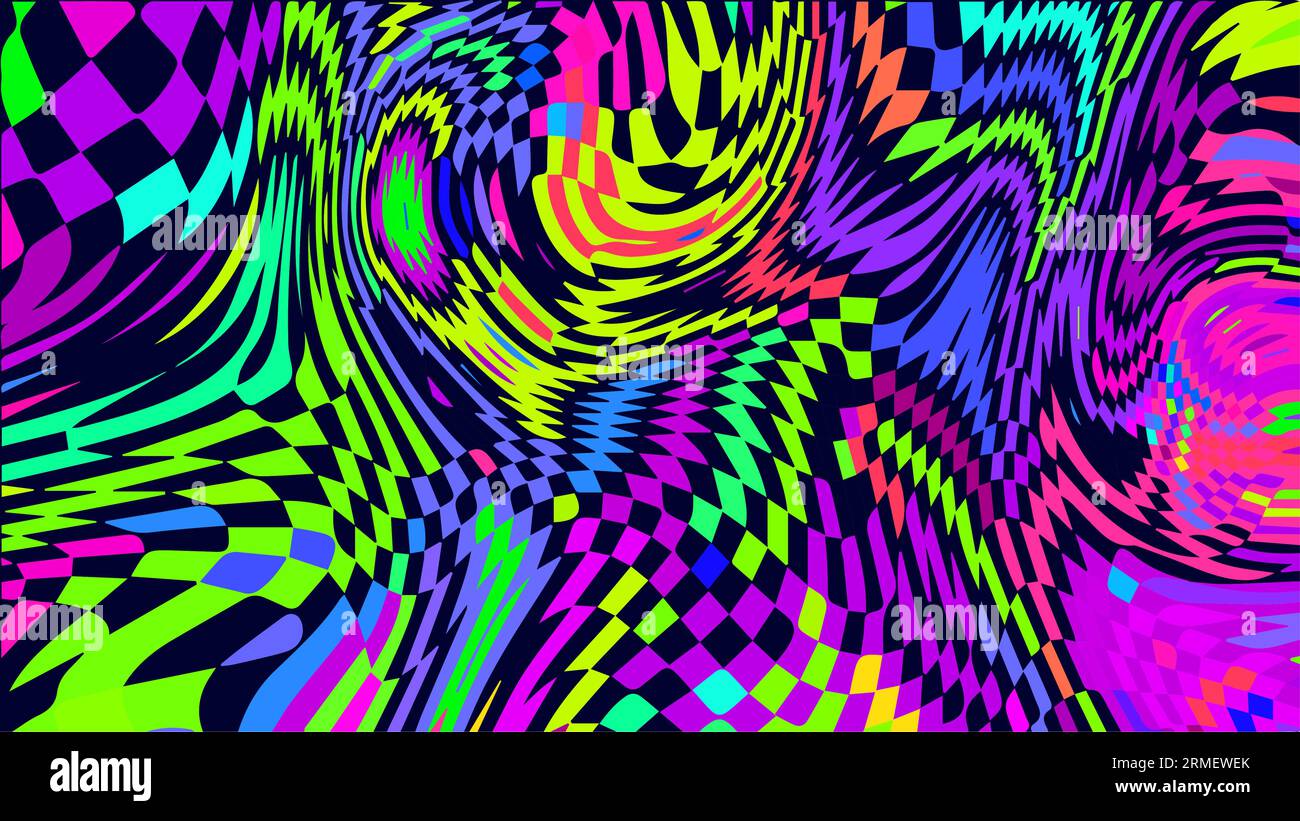 Distorted twisted checkered background. Trippy strip psychedelic ...