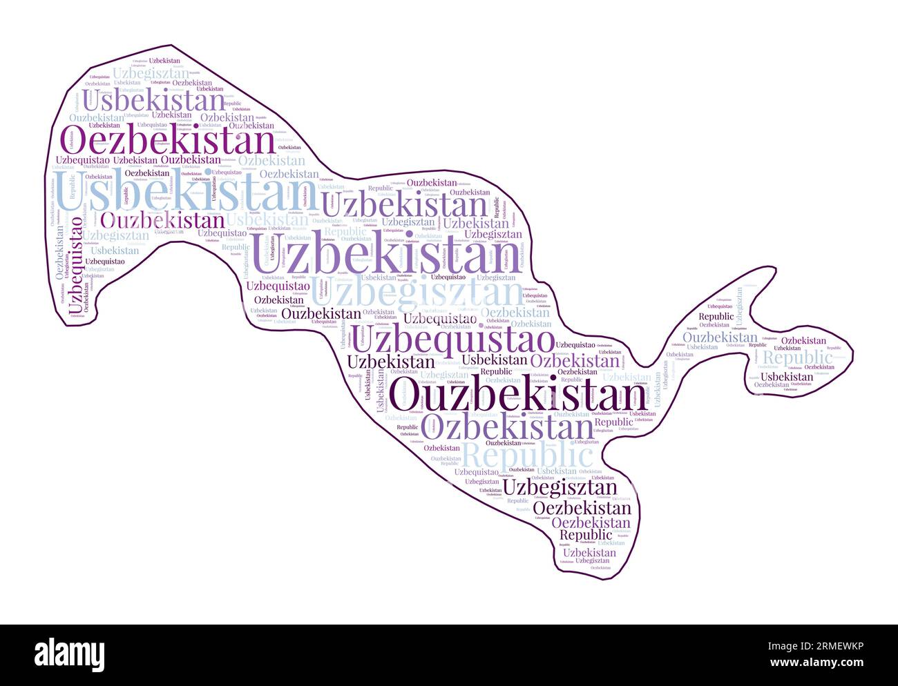 Uzbekistan shape filled with country name in many languages. Uzbekistan ...