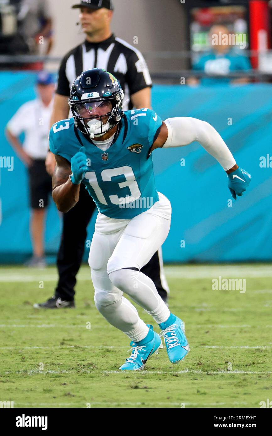 Jacksonville Jaguars wide receiver Christian Kirk (13) runs his route during a NFL football game ...