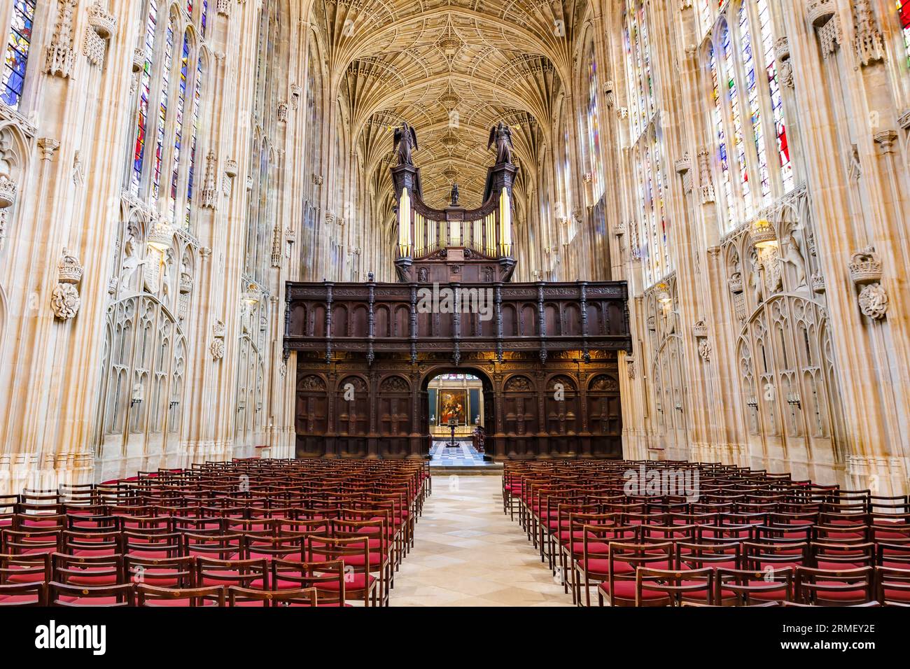 Cambridge, UK - May 22, 2023: wooden portico inside of King's college ...