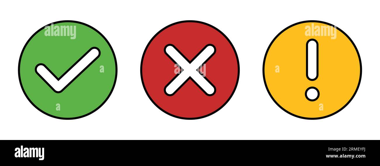 Right wrong and exclamatory symbol icon set in black and white. Right, Wrong, Exclamation Vector ...