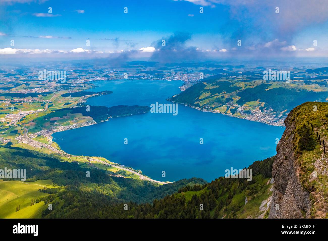 Beautiful bird's-eye view of Lake Zug in Central Switzerland, viewed ...
