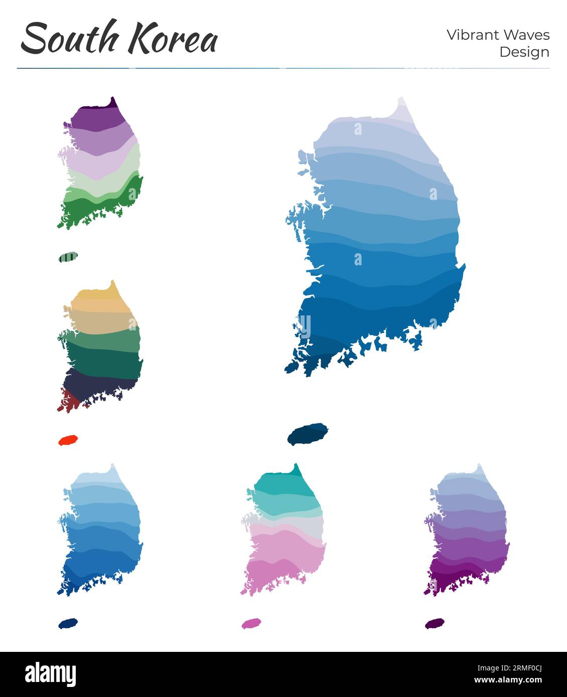 Set of vector maps of South Korea. Vibrant waves design. Bright map of ...