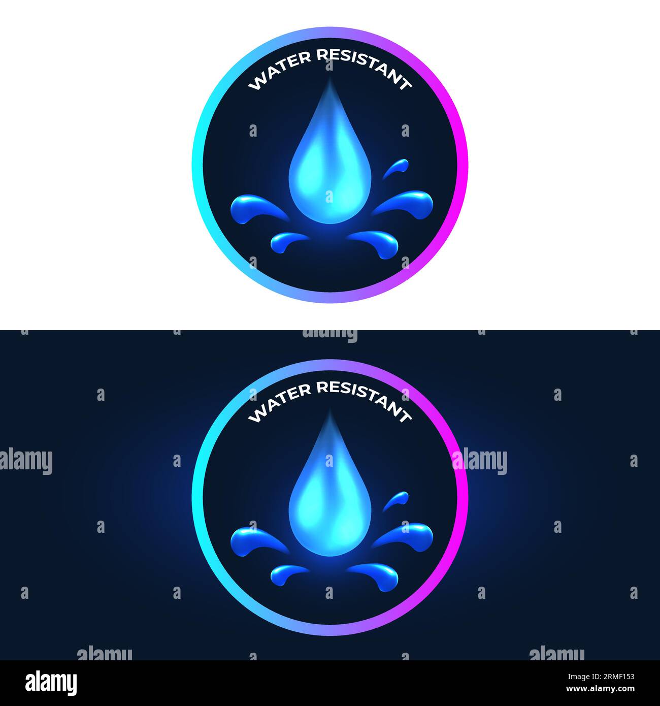 Water resistant and waterproof 3D glowing logo design. Water repellent ...