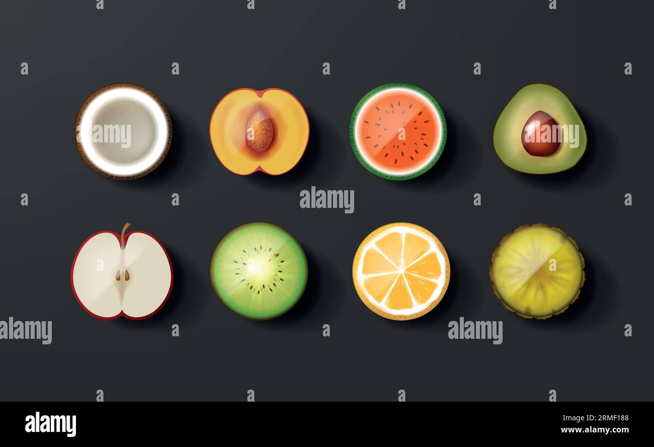 Set of fruit icon halves Stock Vector Image & Art - Alamy