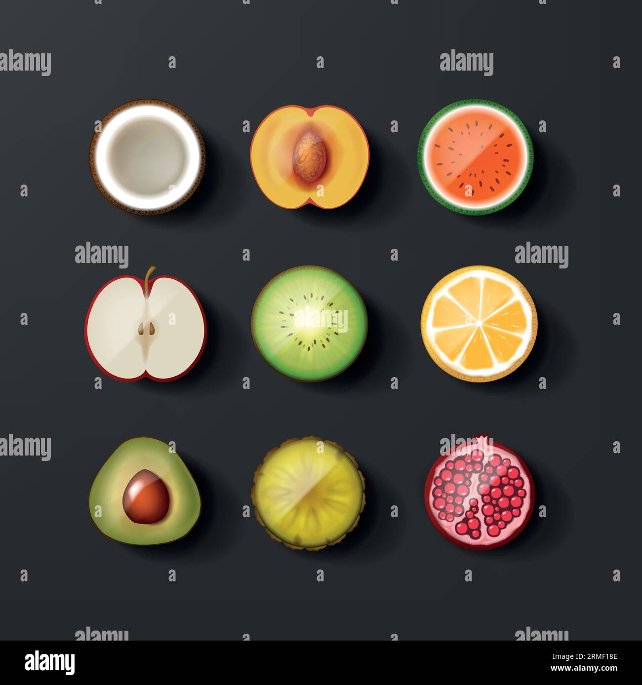 Set of fruit icon halves Stock Vector Image & Art - Alamy