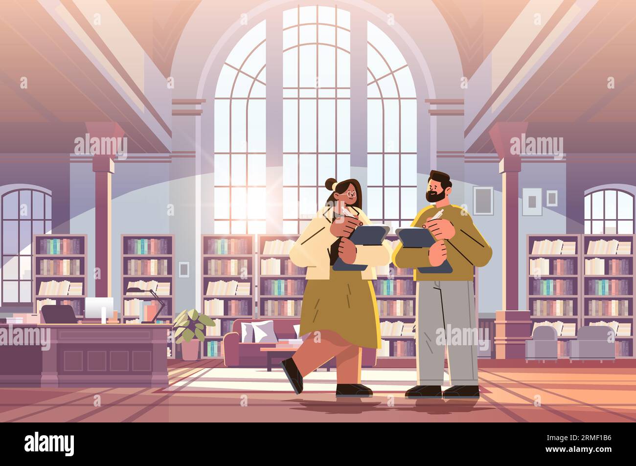 man woman teachers couple reading books in library happy labor day ...