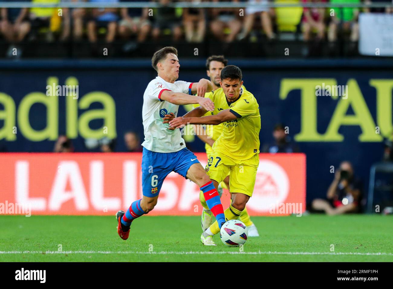 Ilias Akhomach of Villarreal and Pablo Martin "Gavi" of Barcelona during the Spanish ...