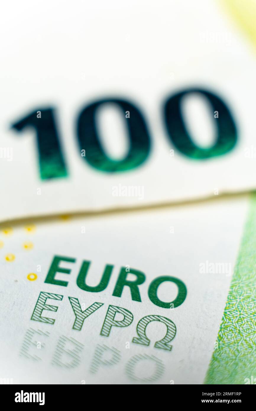 One hundred euro banknotes close-up macro money Stock Photo - Alamy
