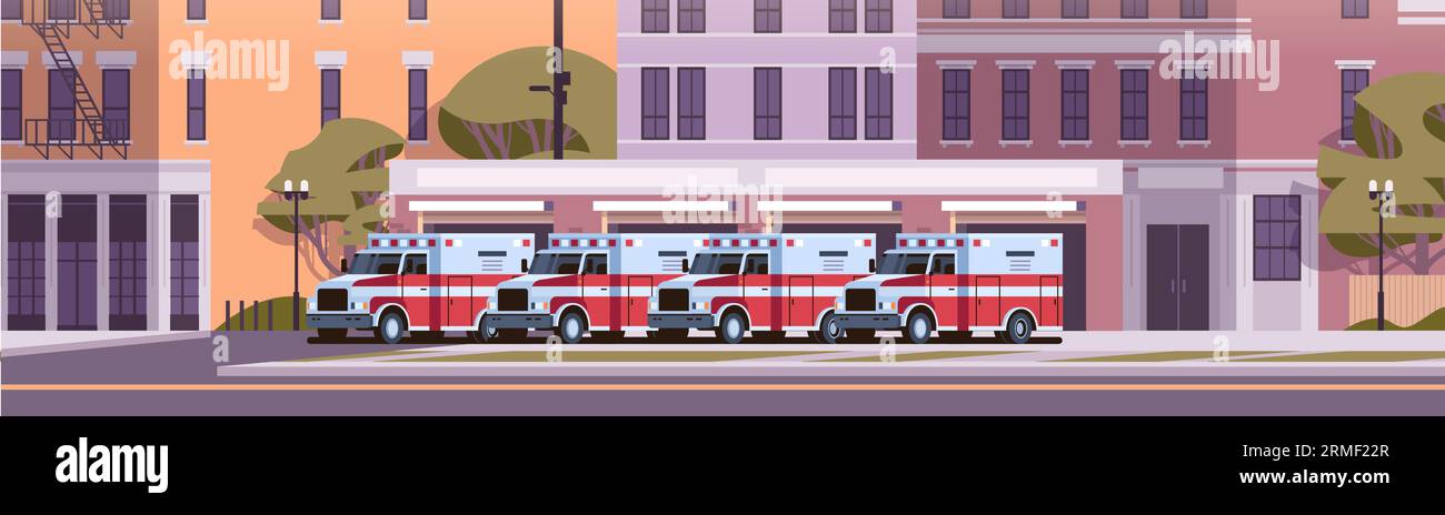 Fire station building fire department house facade and red emergency ...