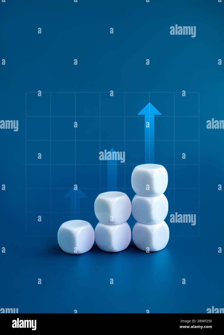 Higher arrows on white blocks business chart steps isolated on blue ...