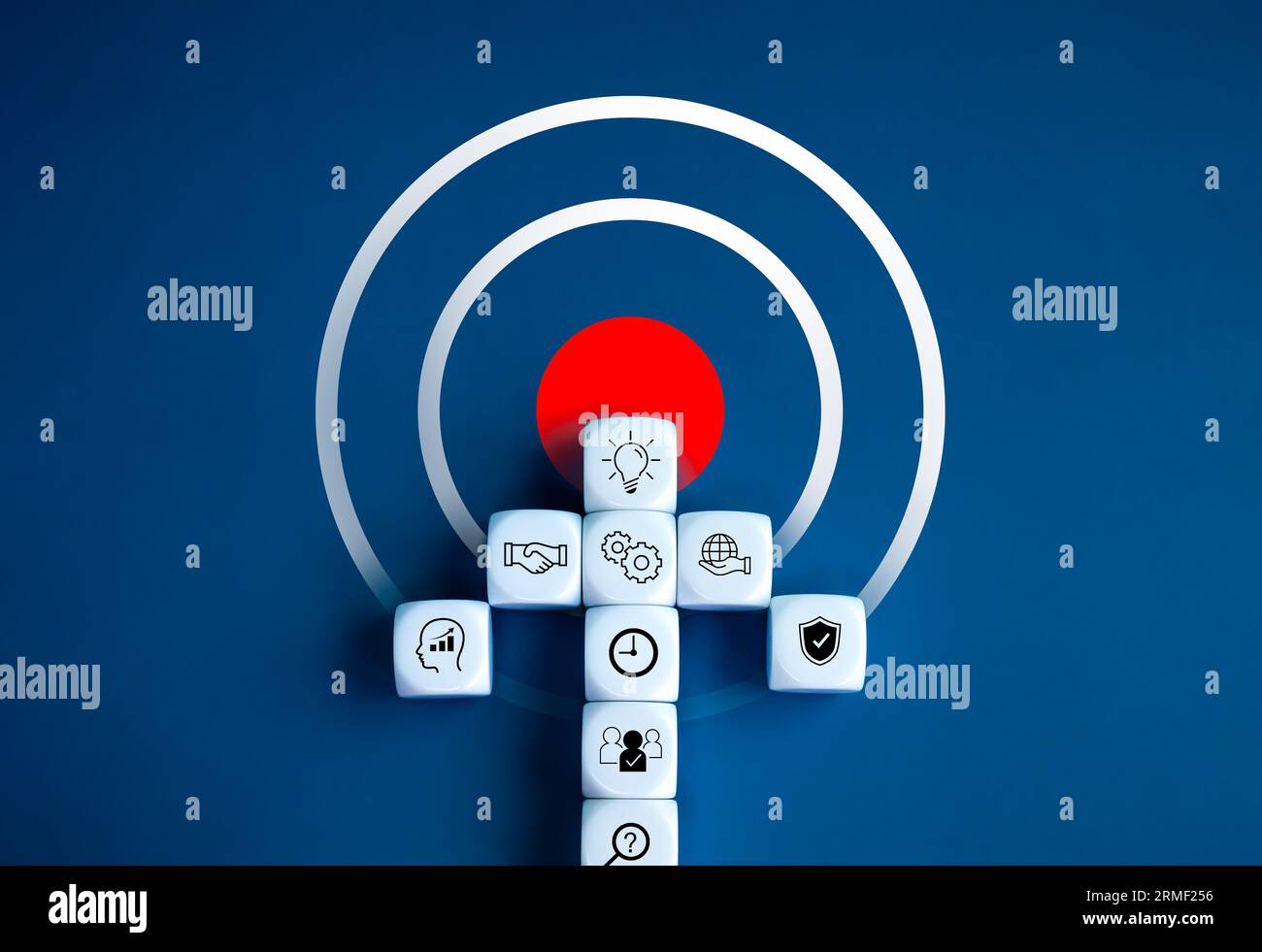 The leader, Business icon on white cube blocks as arrow shape heading ...