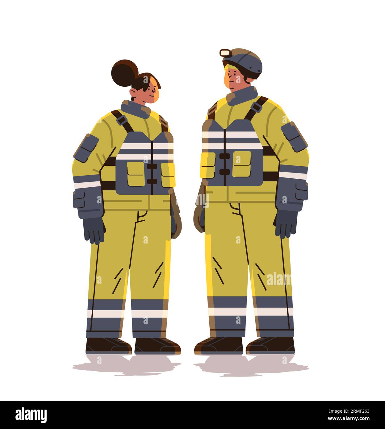 man woman firefighters in uniform emergency service happy labor day ...