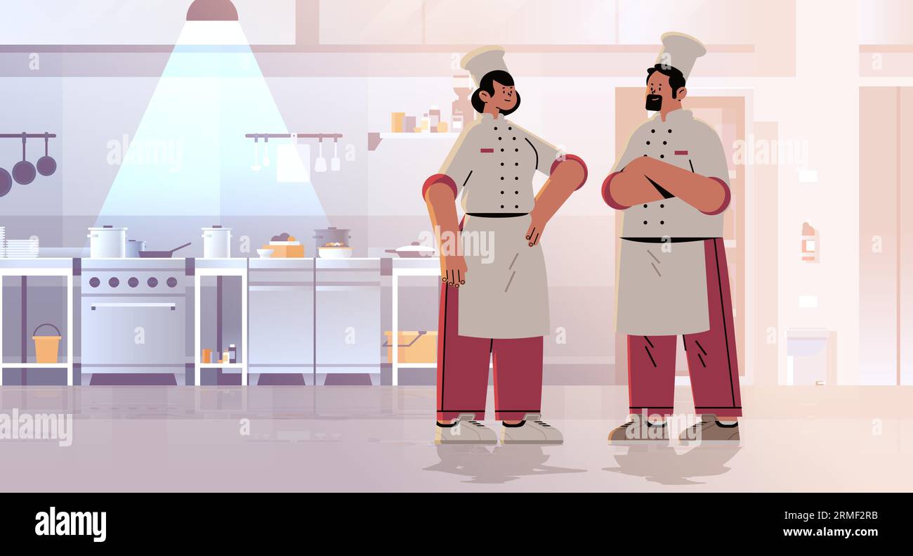 man woman professional restaurant culinary chefs or bakers in uniform ...