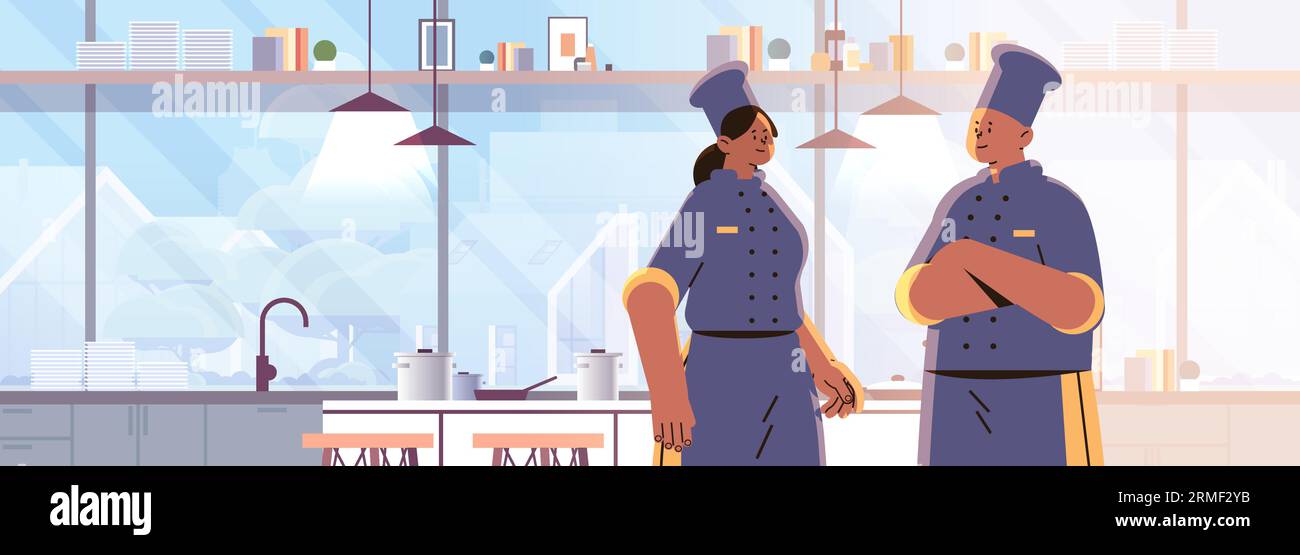 man woman professional restaurant culinary chefs or bakers in uniform ...