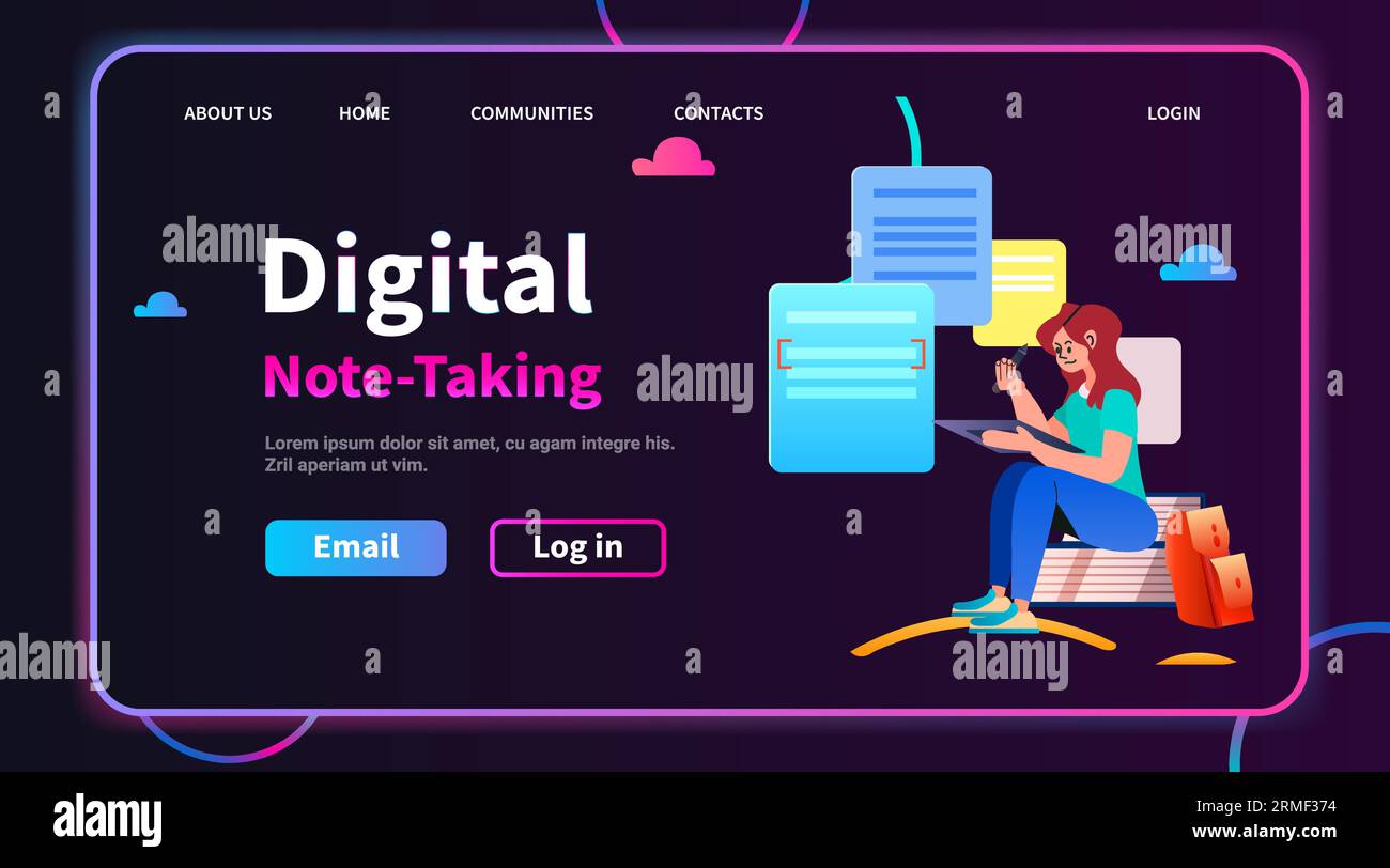 student with pencil taking digital notes on tablet pc online education ...