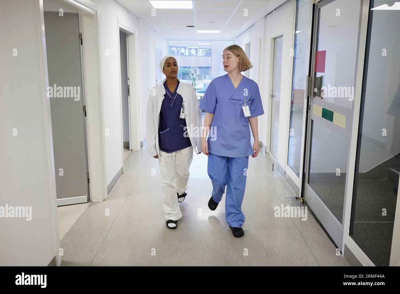 Female doctors walking through hospital corridor Stock Photo - Alamy