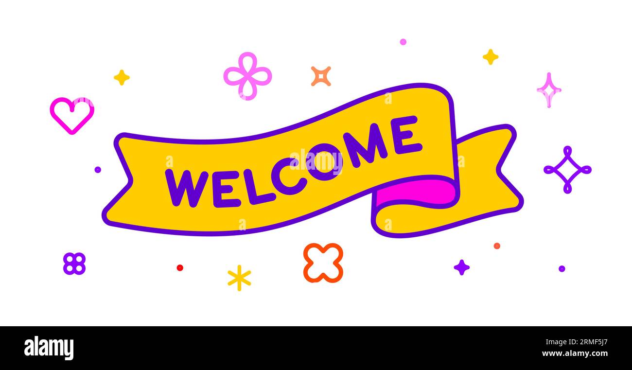 Ribbon and banner Welcome. Greeting card with ribbon and word Welcome ...