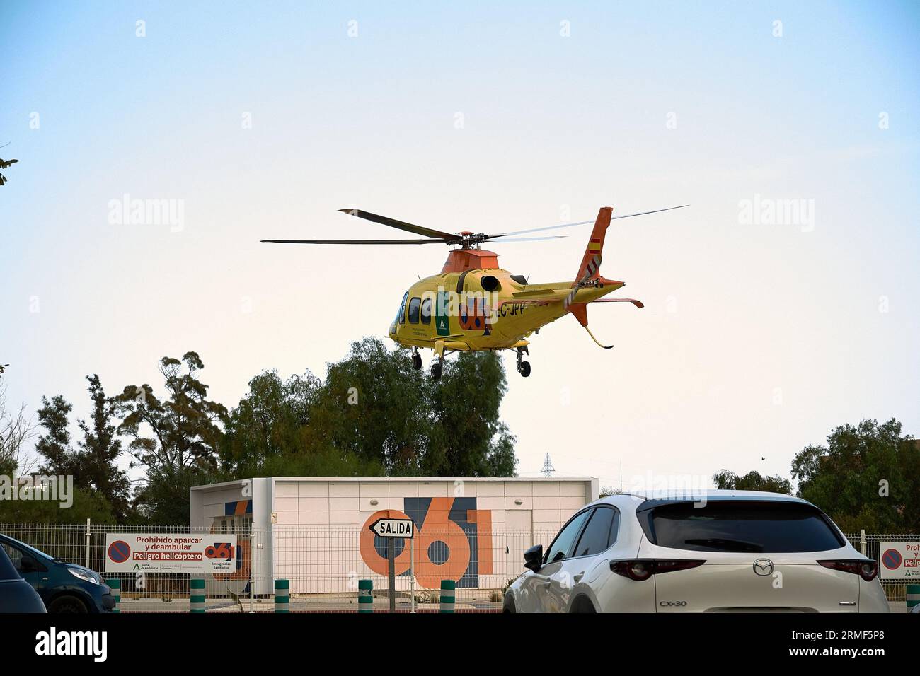 The 061 medical helicopter taking off for a medical emergency response ...