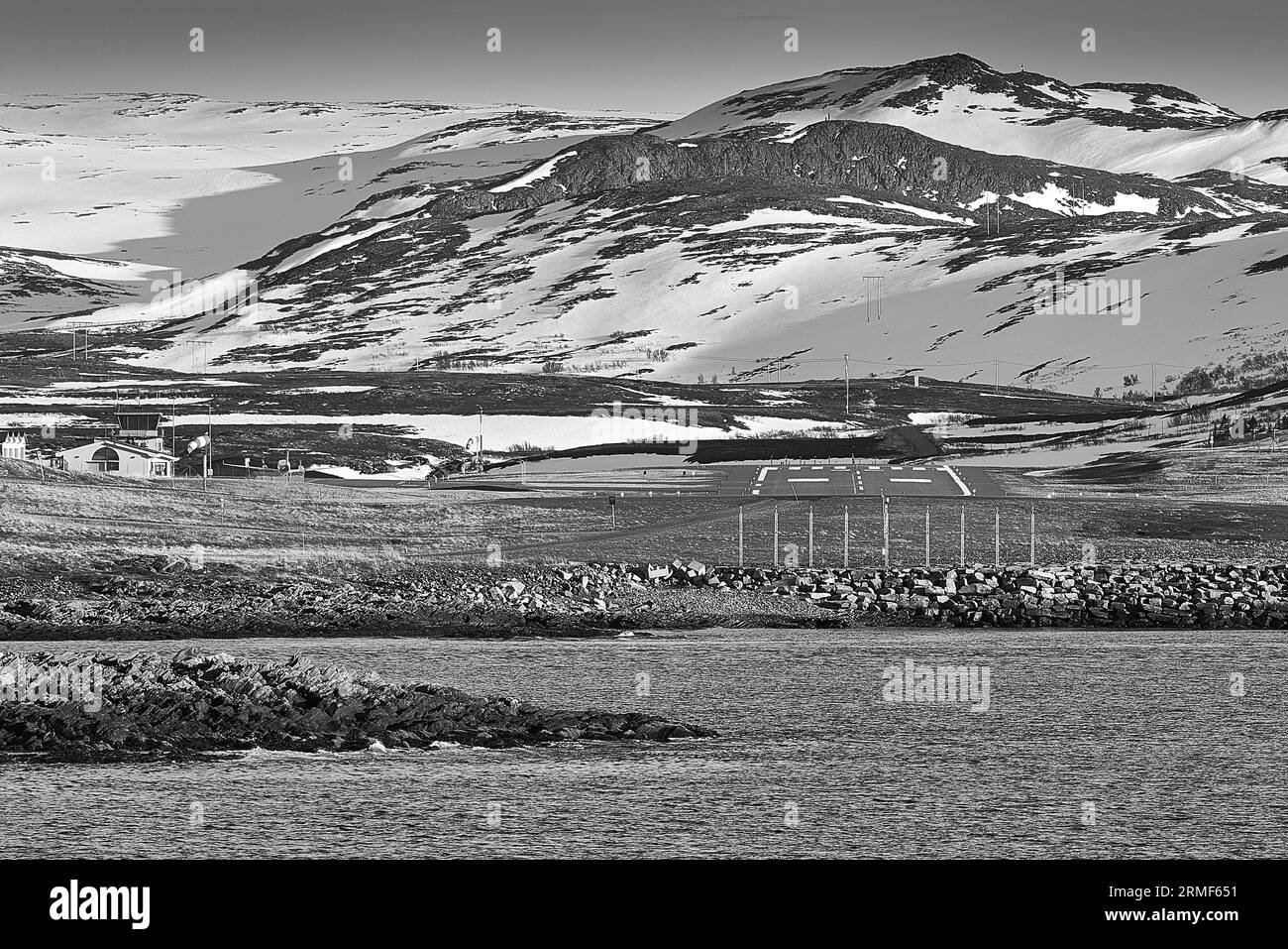 Black and white photo of a small arctic airport hi-res stock ...