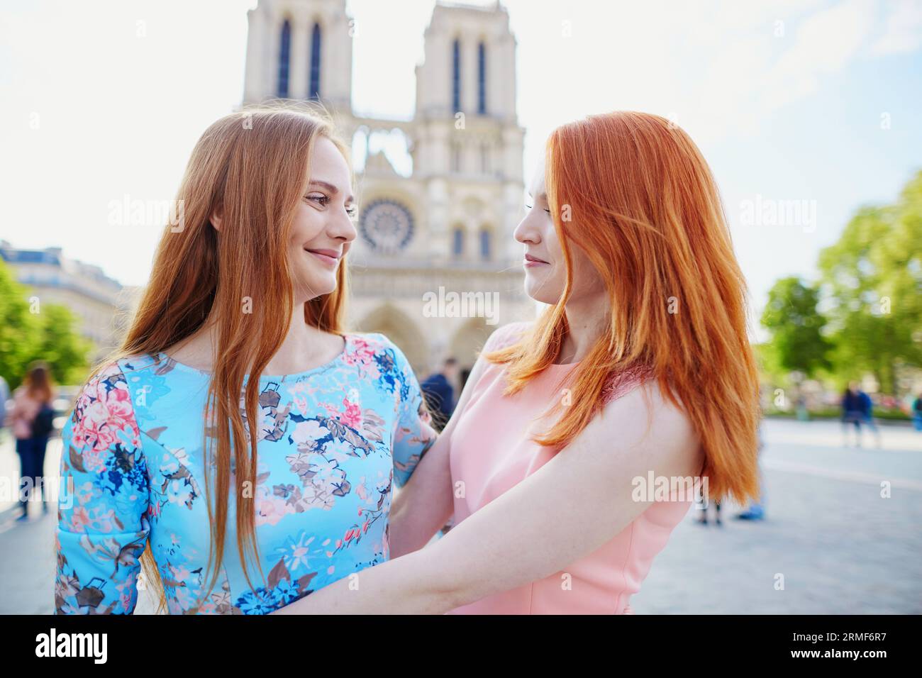 Two Young Girls Together In Paris Near Notre Dame Cathedral Tourism Or 1305