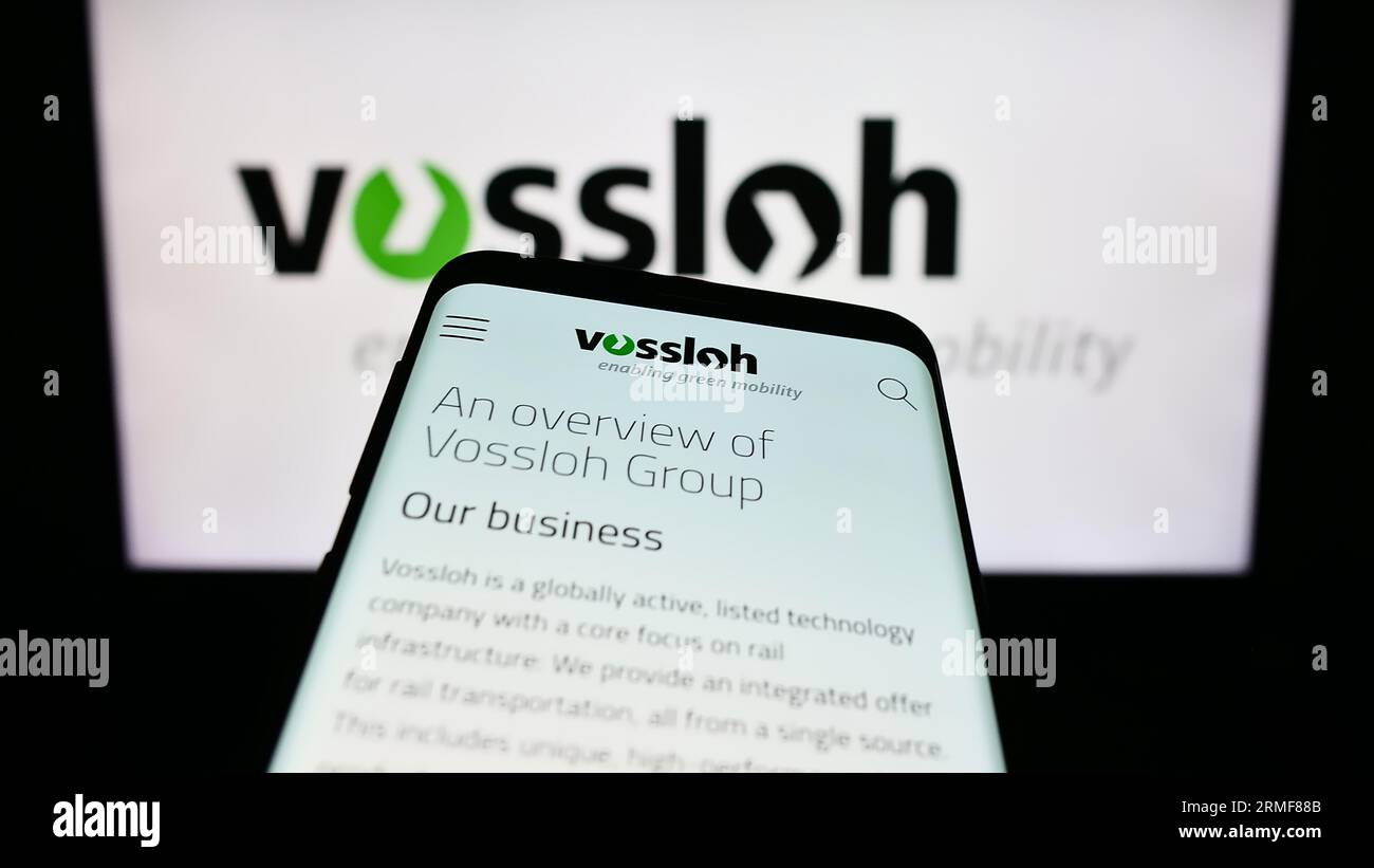 Mobile phone with website of German rail technology company Vossloh AG ...