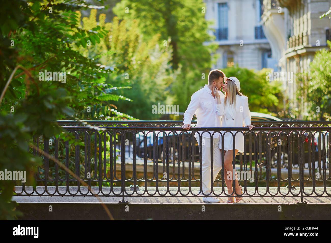 Romantic couple having a date in Paris. Tourists in France enjoying the ...