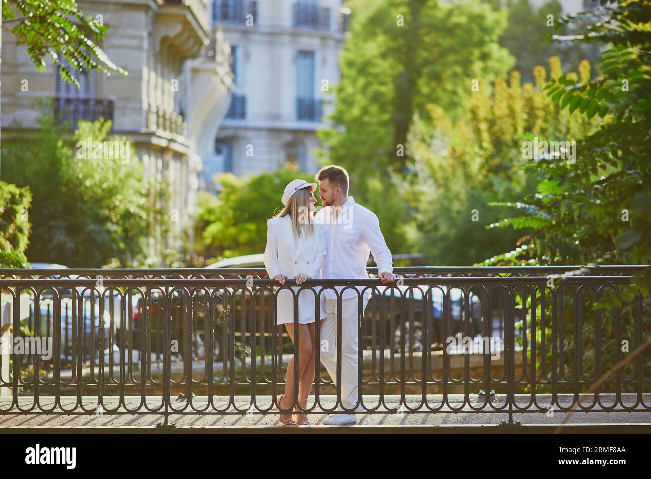 Romantic couple having a date in Paris. Tourists in France enjoying the ...