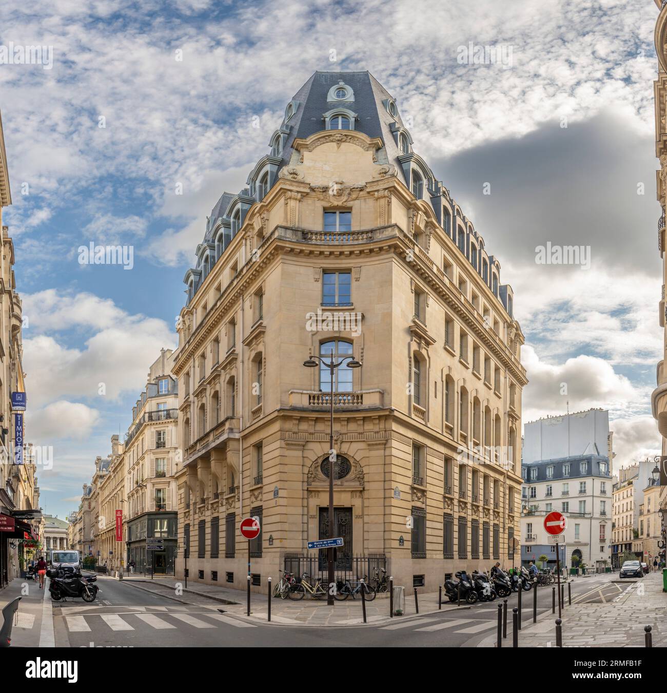 Paris, France - 08 26 2023: Panoramic view of a typical Haussmann ...