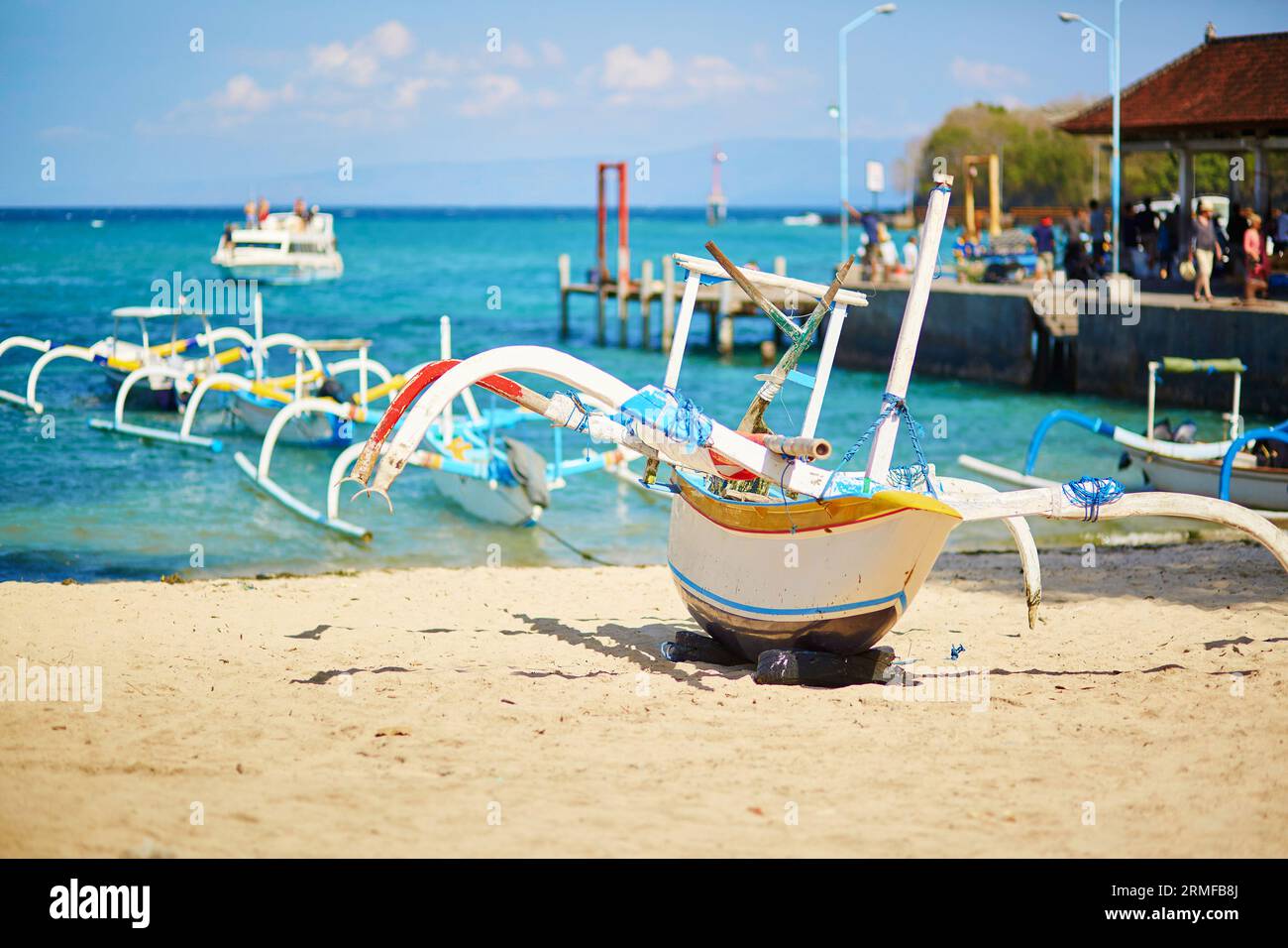 Bangka boats on the sea shore in a small Balinese village Stock Photo ...