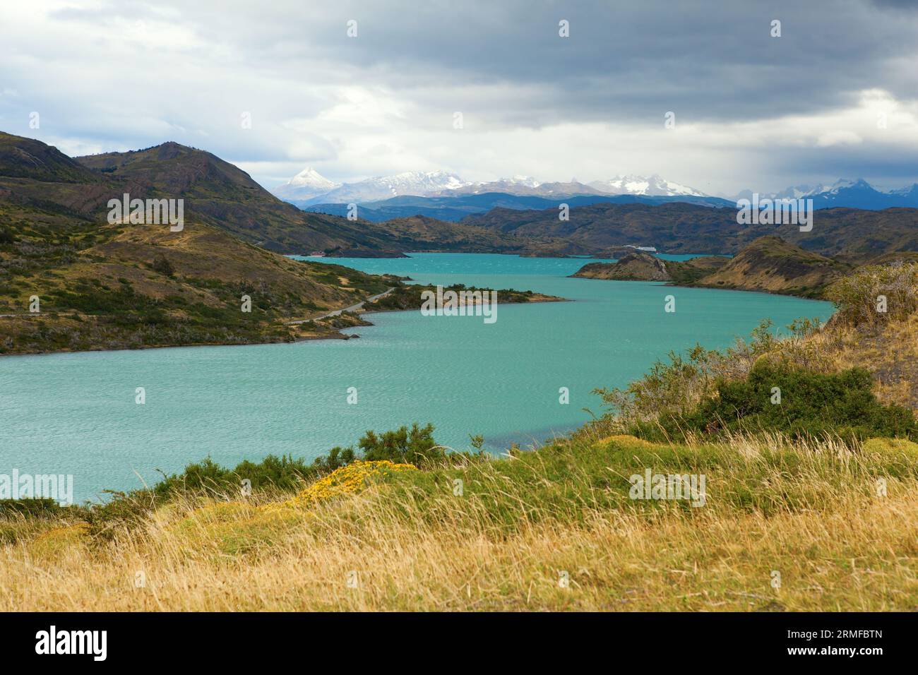 Scenic view of Pehoe lake in Torres del Paine national park, Chile ...