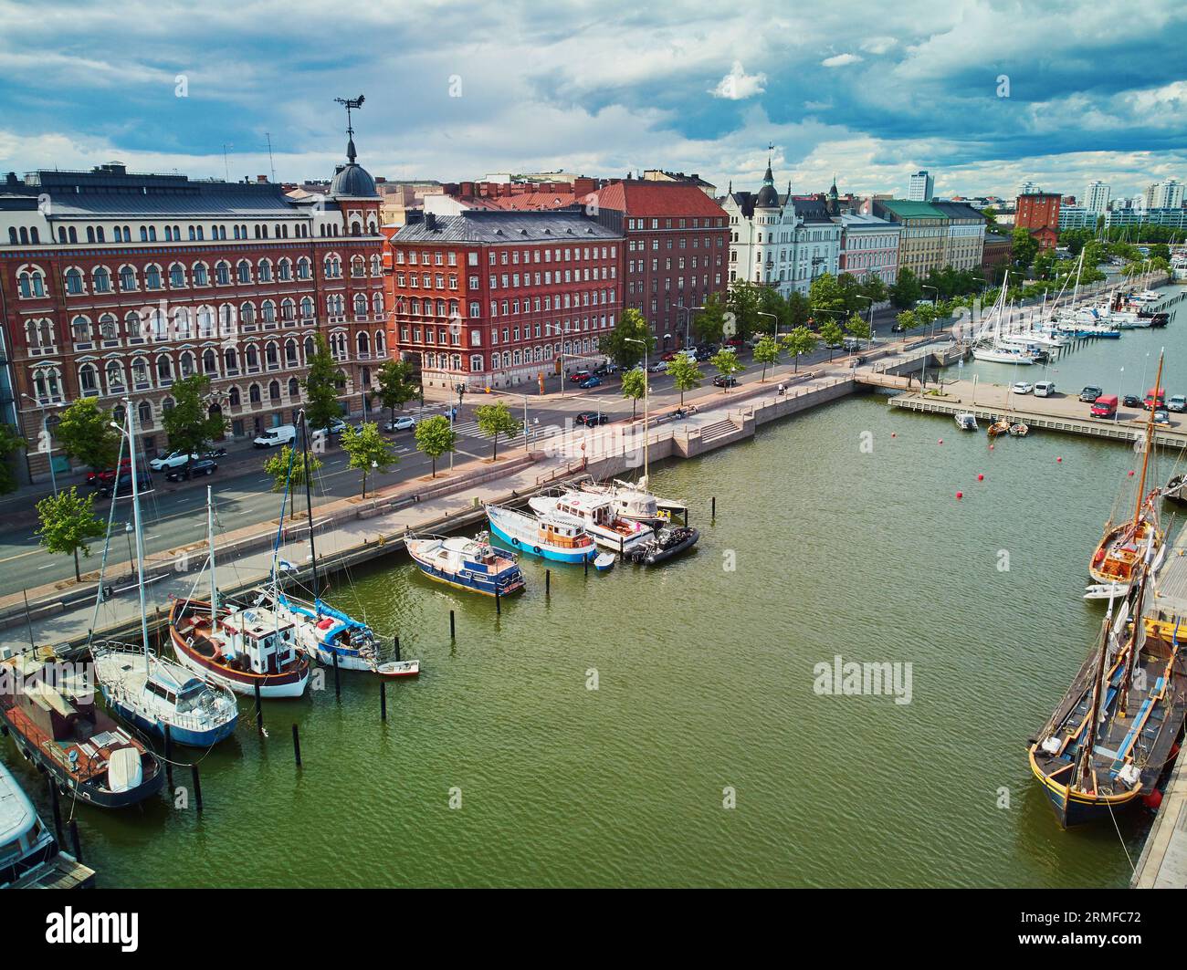 Scenic aerial view of city streets and embankment in Helsinki, Finland ...