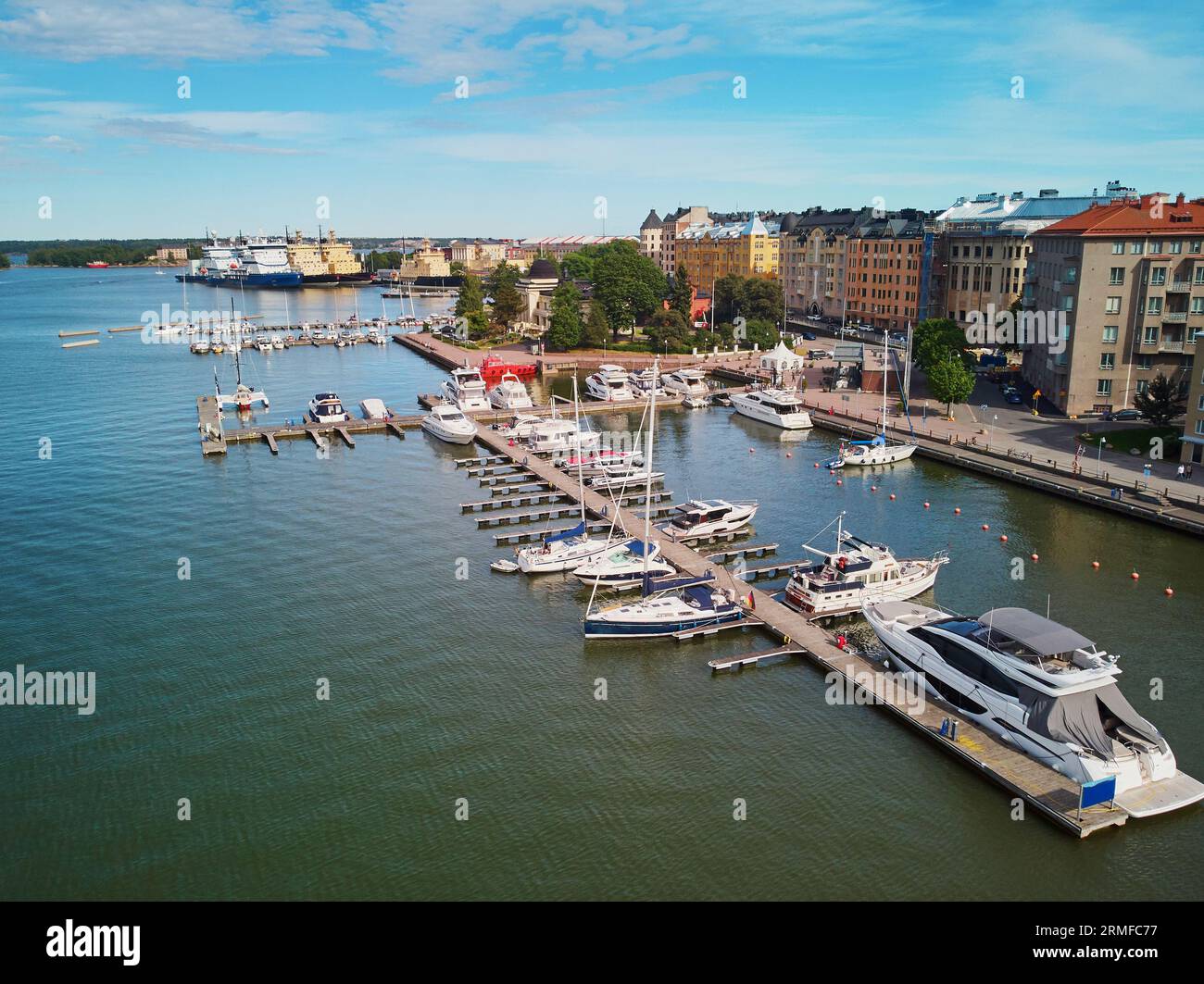 Scenic aerial view of city streets and embankment in Helsinki, Finland ...