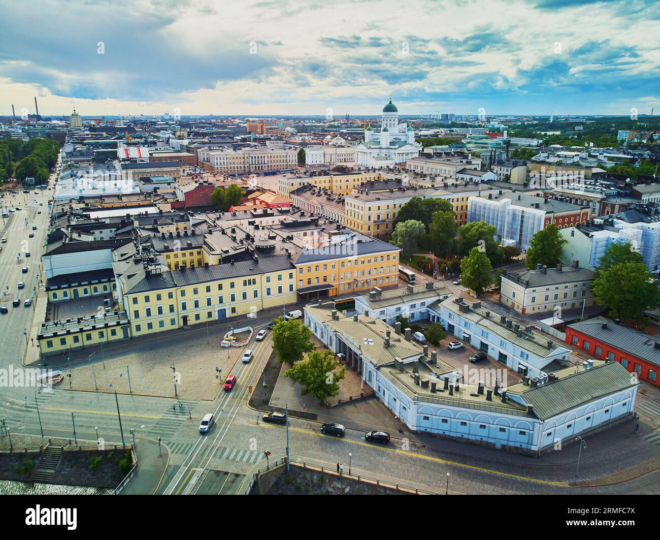 Scenic aerial view of Helsinki Cathedral in the capital of Finland ...