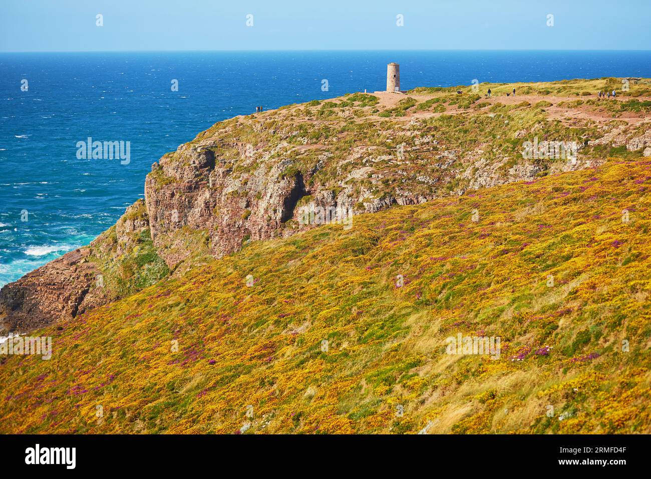 Scenic view of Cape Frehel and its lighthouse, one of the most popular ...
