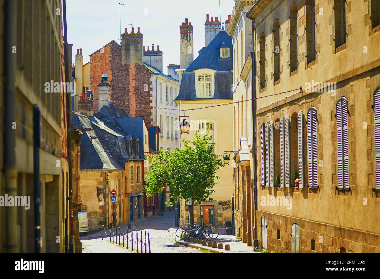 Beautiful street in medieval town of Rennes, one of the most popular ...